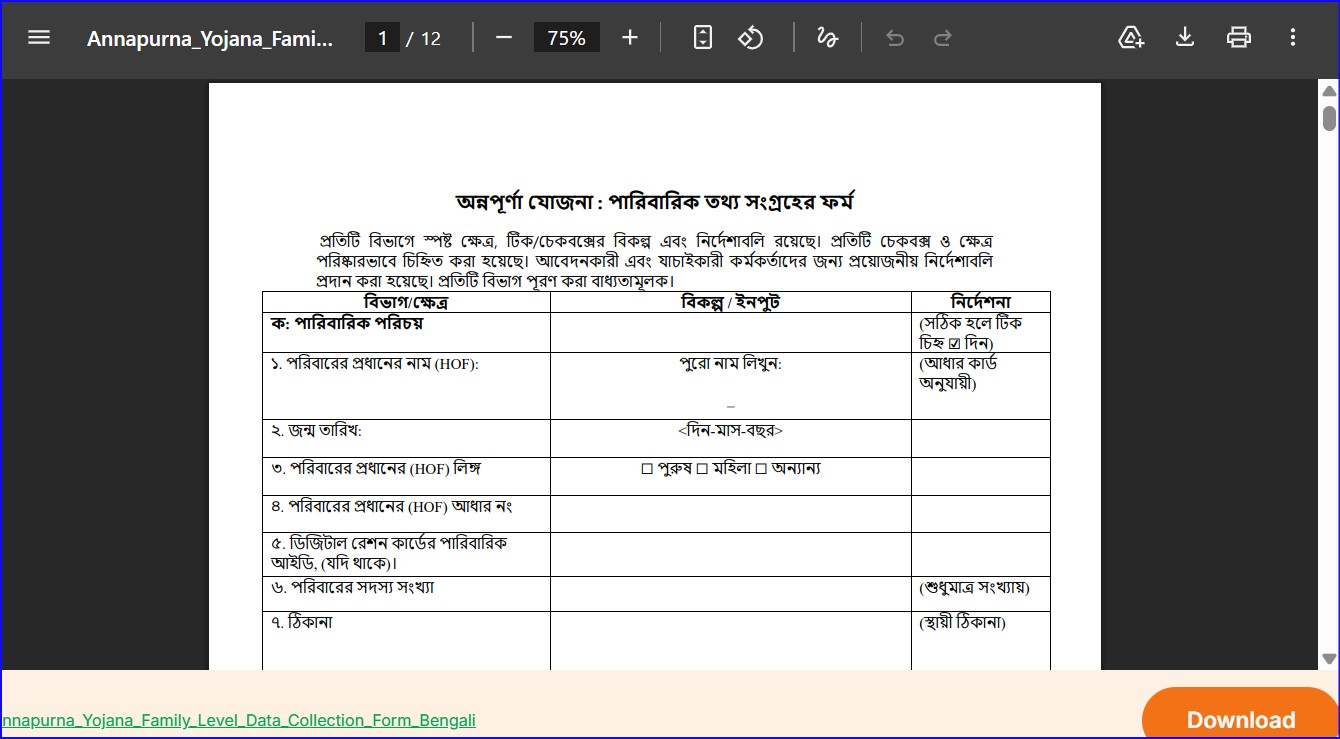 Annapurna Bhandar Form PDF Download